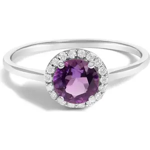 HAUS OF BRILLIANCE 10k Gold Gemstone And Diamond Halo Ring - White | Purple Amethyst